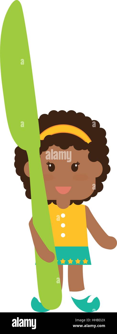 cute girl holding a knife over white background. colorful design ...