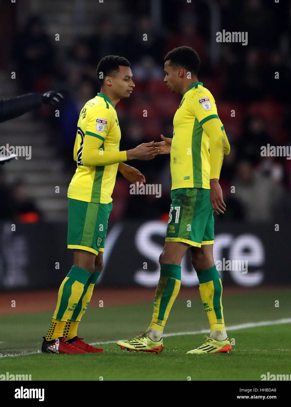 Norwich City's Josh Murphy (right) is substituted for brother Jacob ...