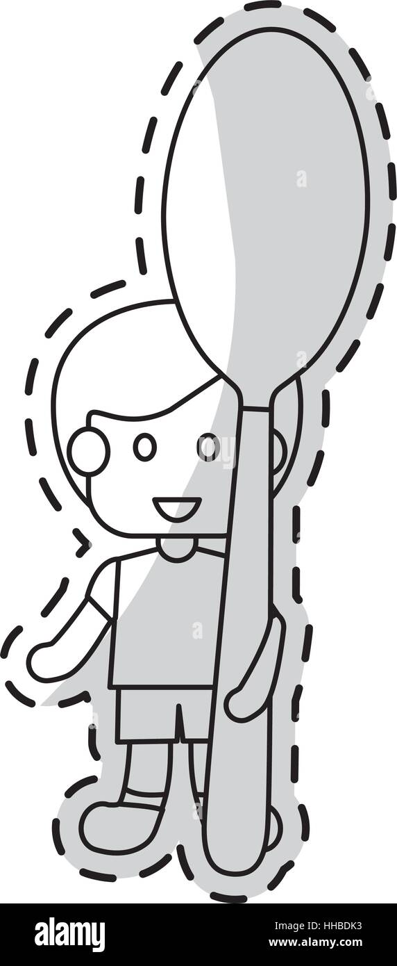 cartoon boy with spoon over white background. vector illustration Stock ...