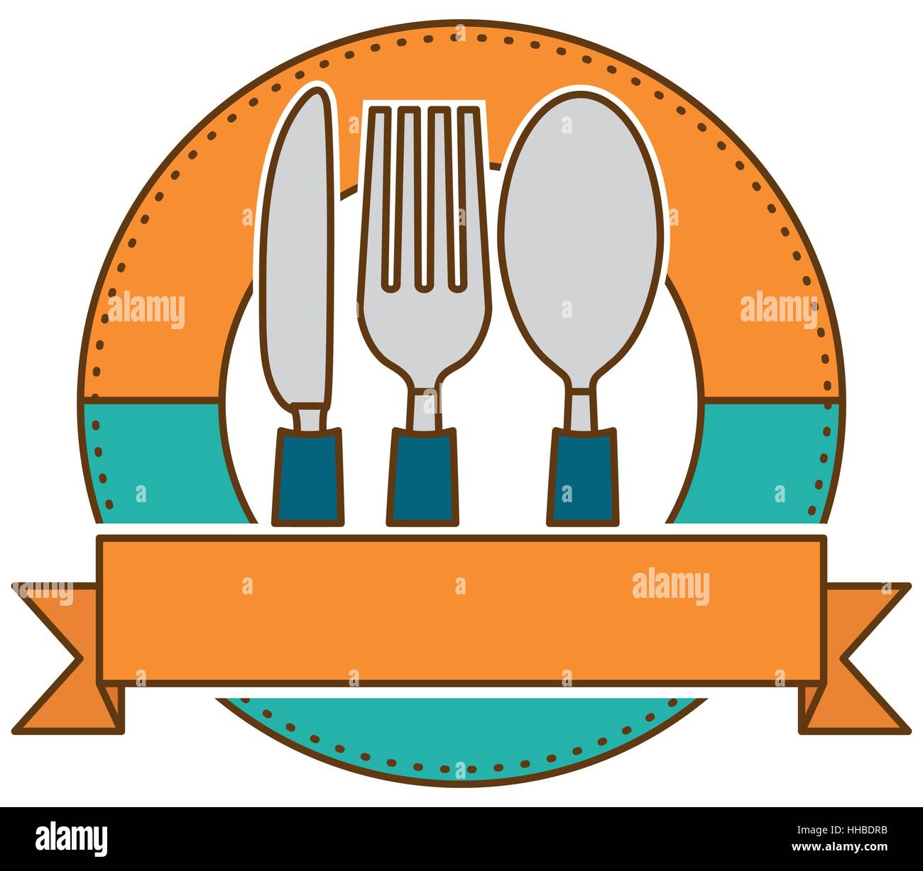 emblem with silverware over white background. colorful design. vector ...