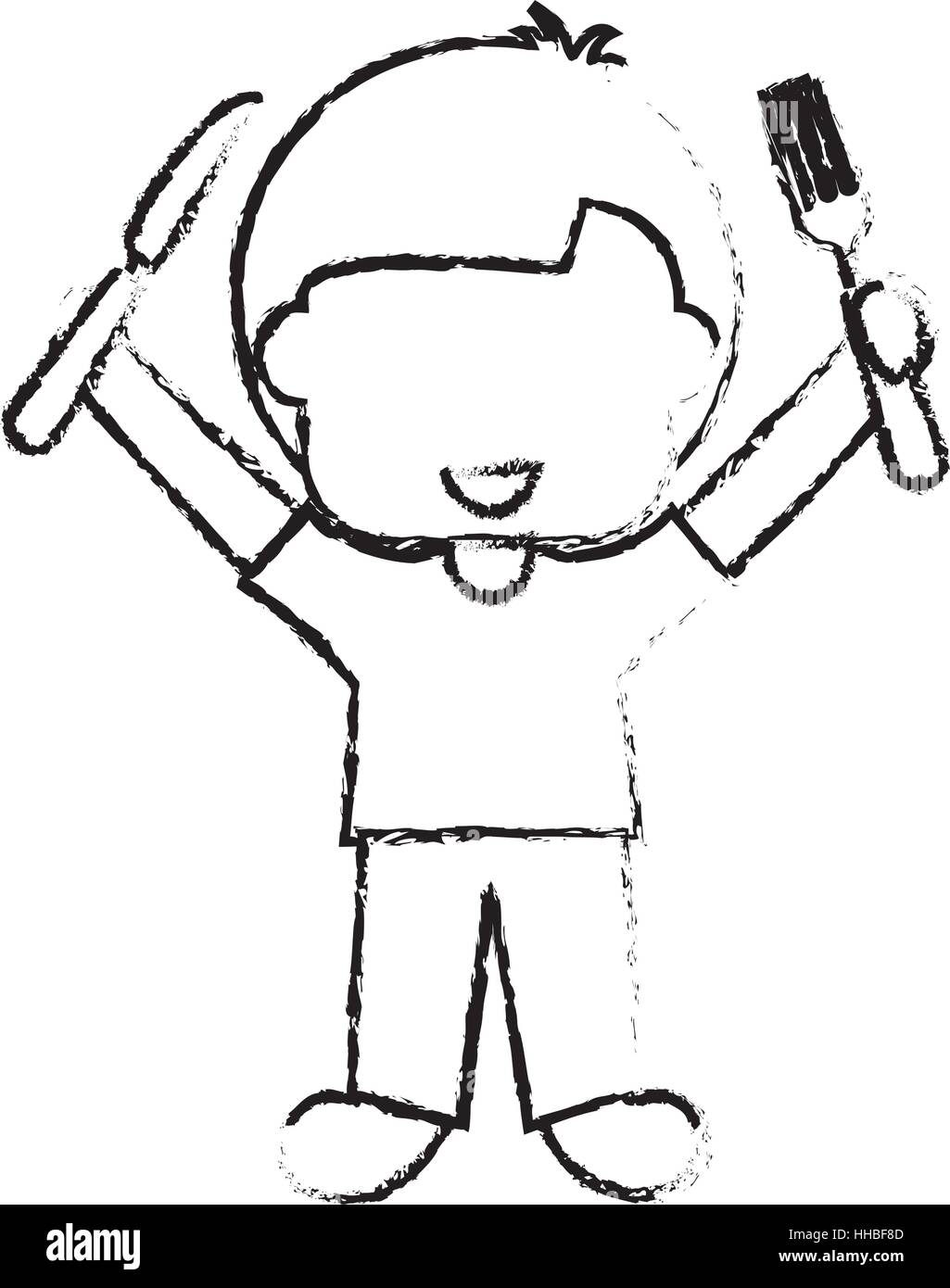 cartoon kid with knife and fork over white background. vector ...