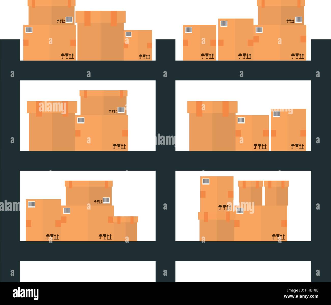 shelves with carton boxes over white background. colorful design ...