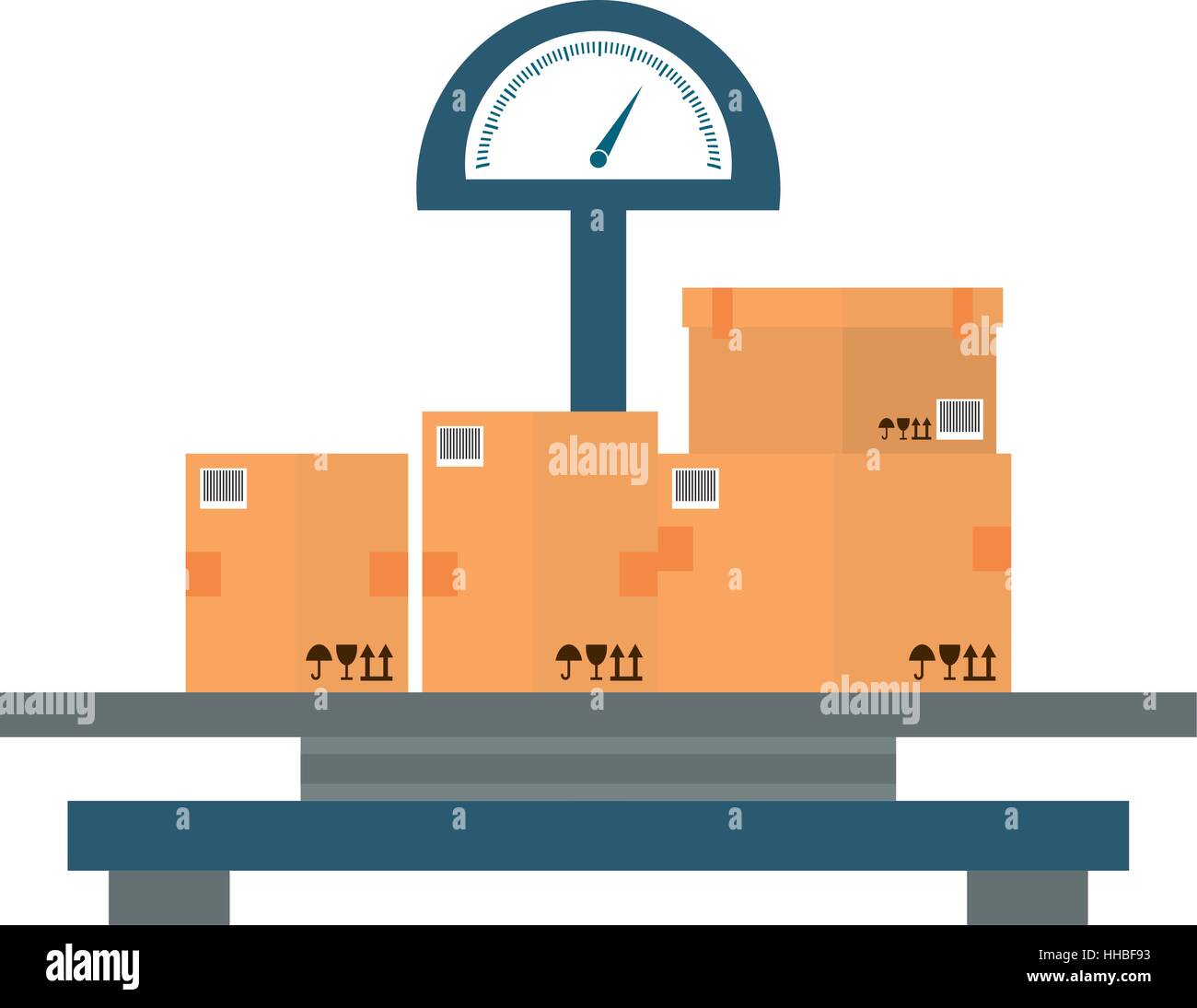 carton boxes on a weight device over white background. colorful design ...