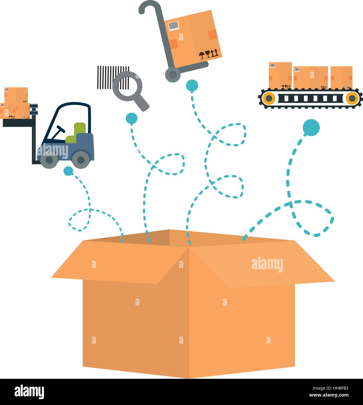 carton box with shipping and delivery icons around over white ...