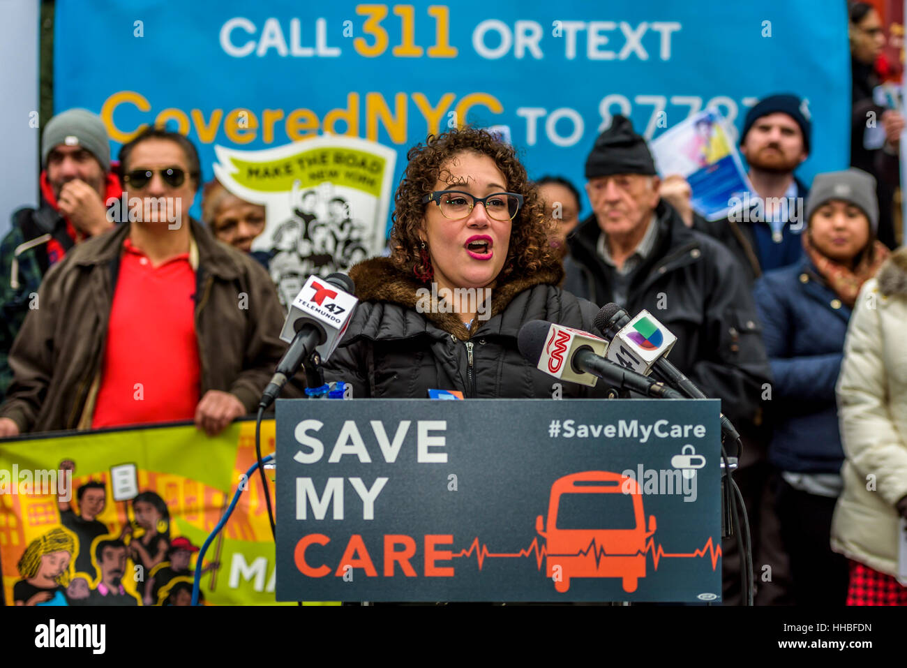 New York, USA. 18th Jan, 2017. The Save My Care Rally on the steps of ...