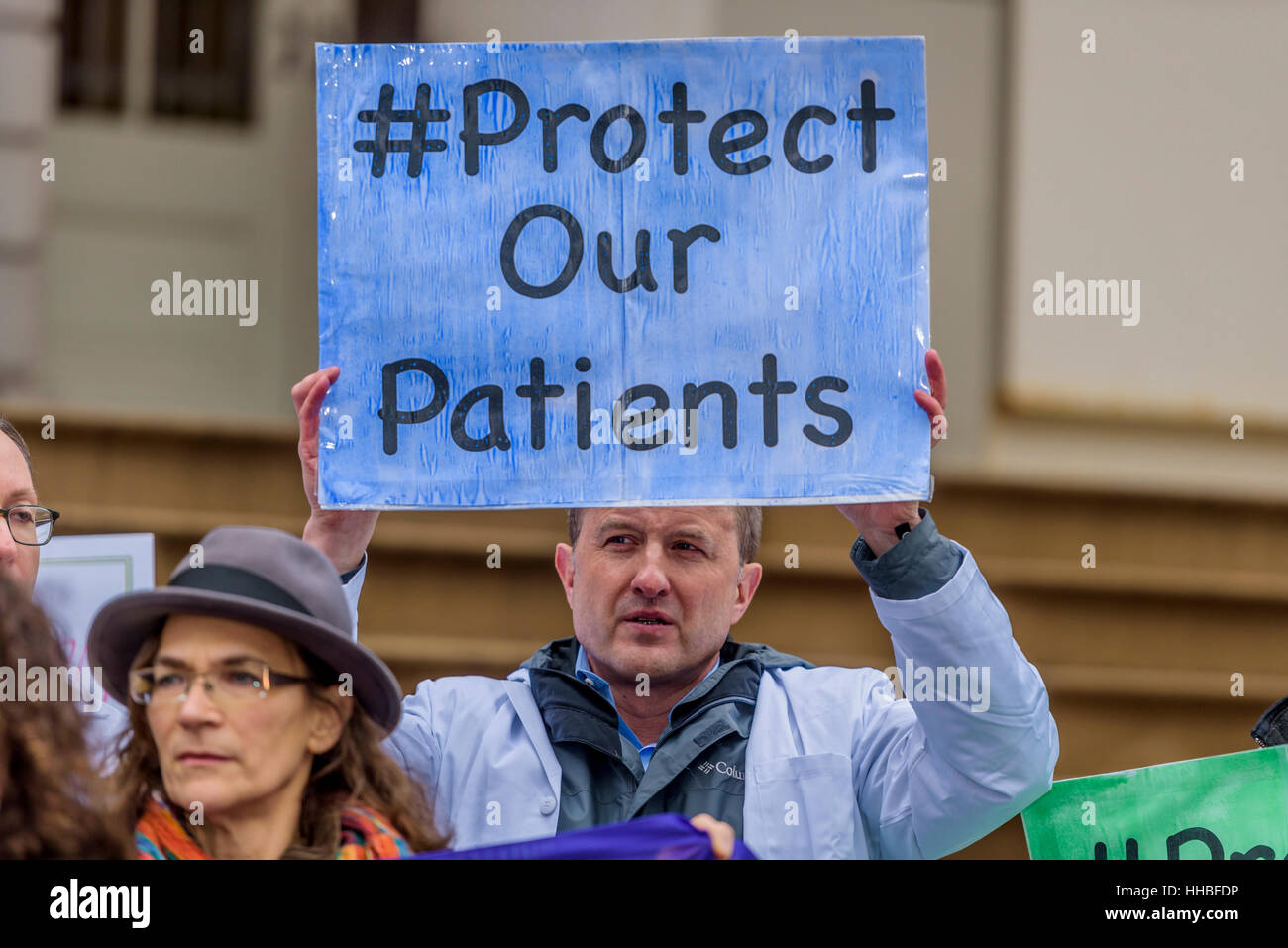 New York, USA. 18th Jan, 2017. The Save My Care Rally on the steps of ...