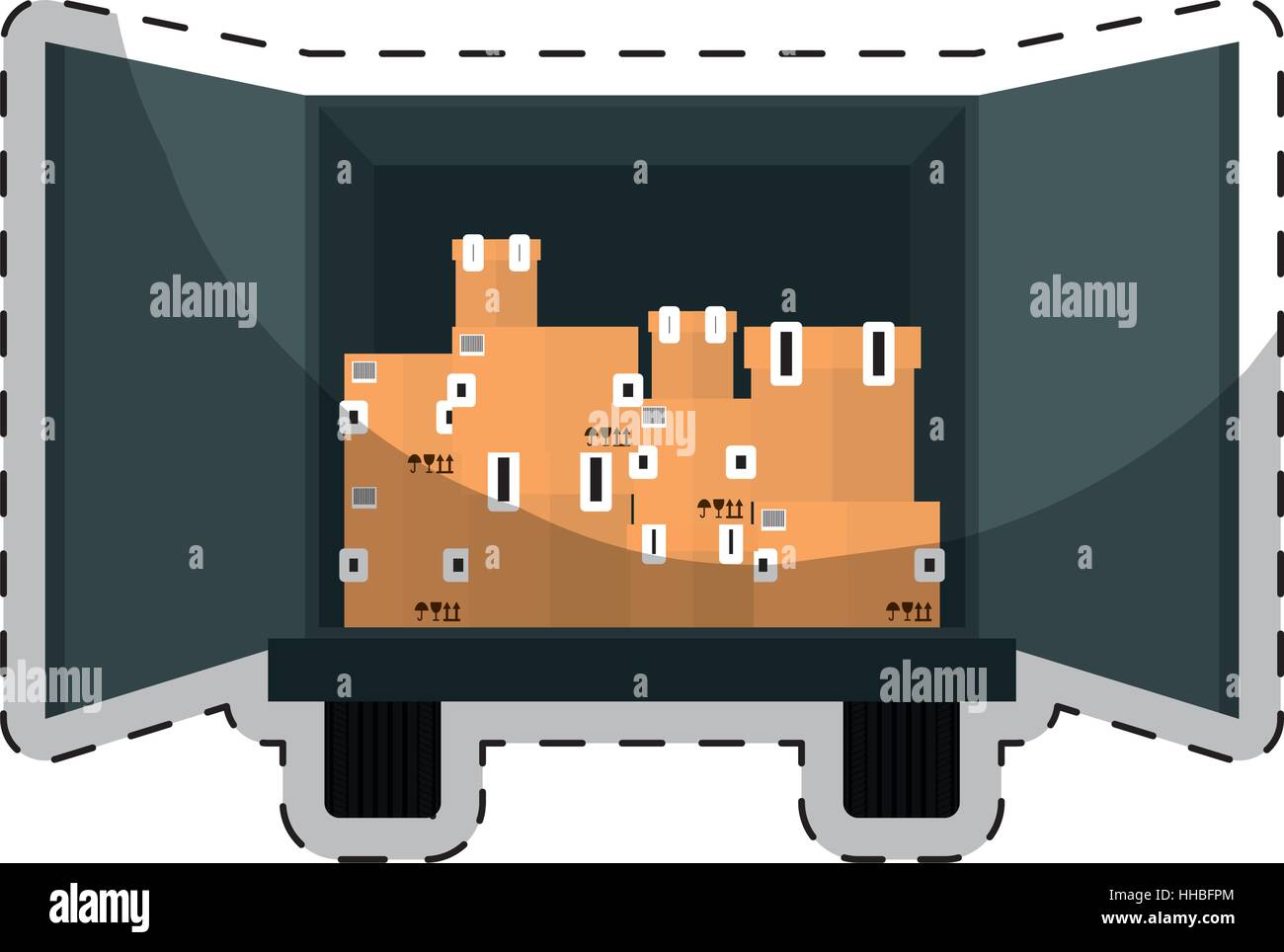 cargo truck with carton boxes over white background. colorful design ...