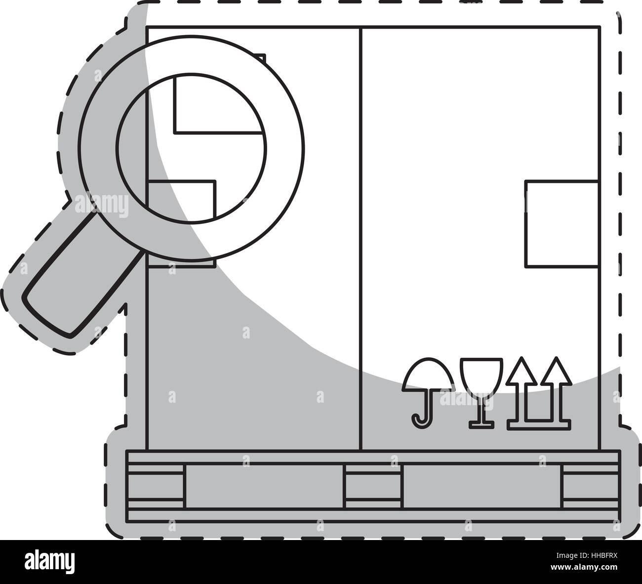 carton box and magnifying glass over white background. vector ...