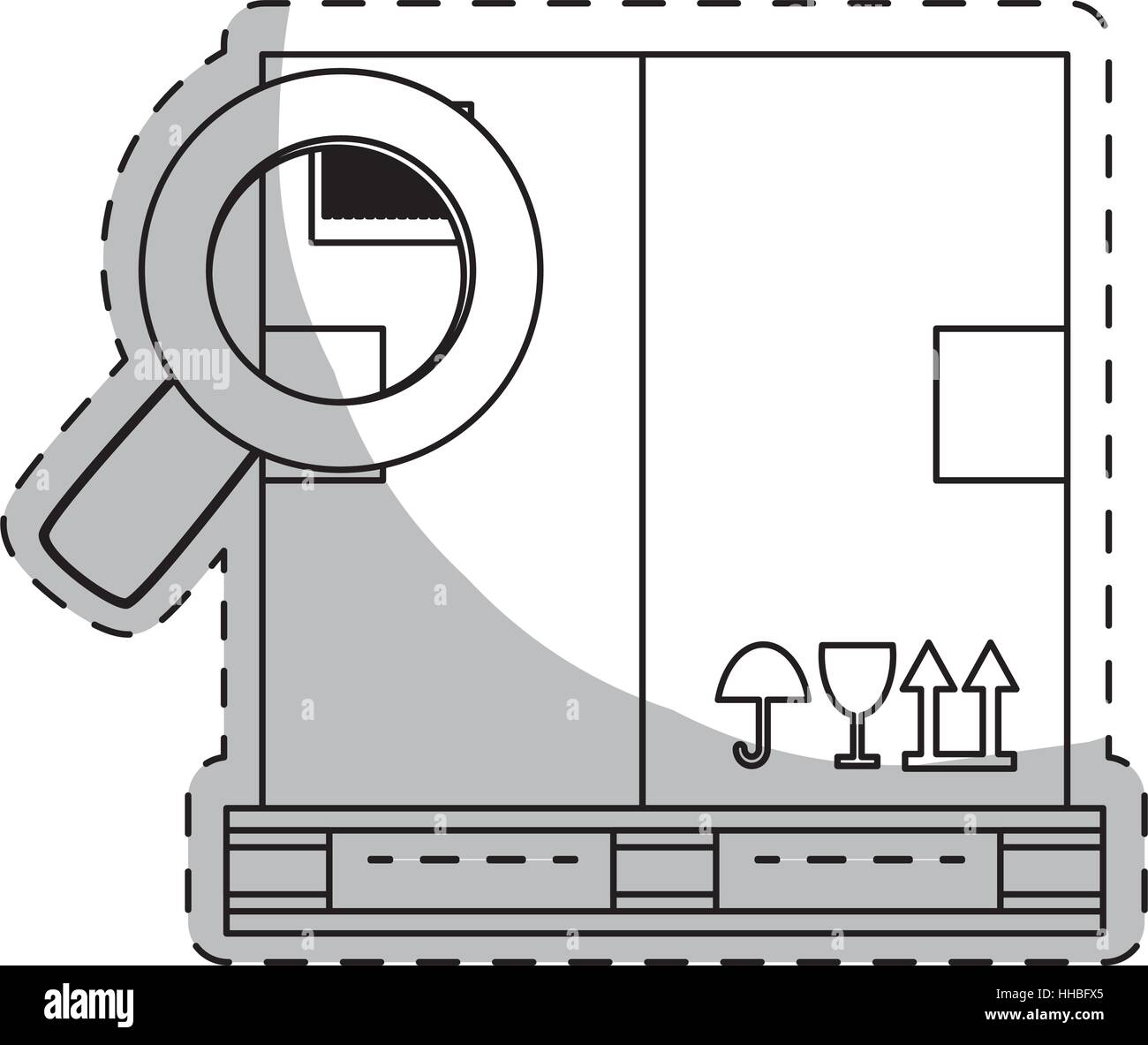 carton box and magnifying glass over white background. vector ...