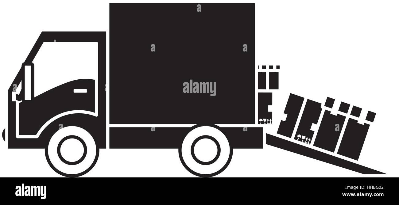 cargo truck with carton boxes over white background. vector ...