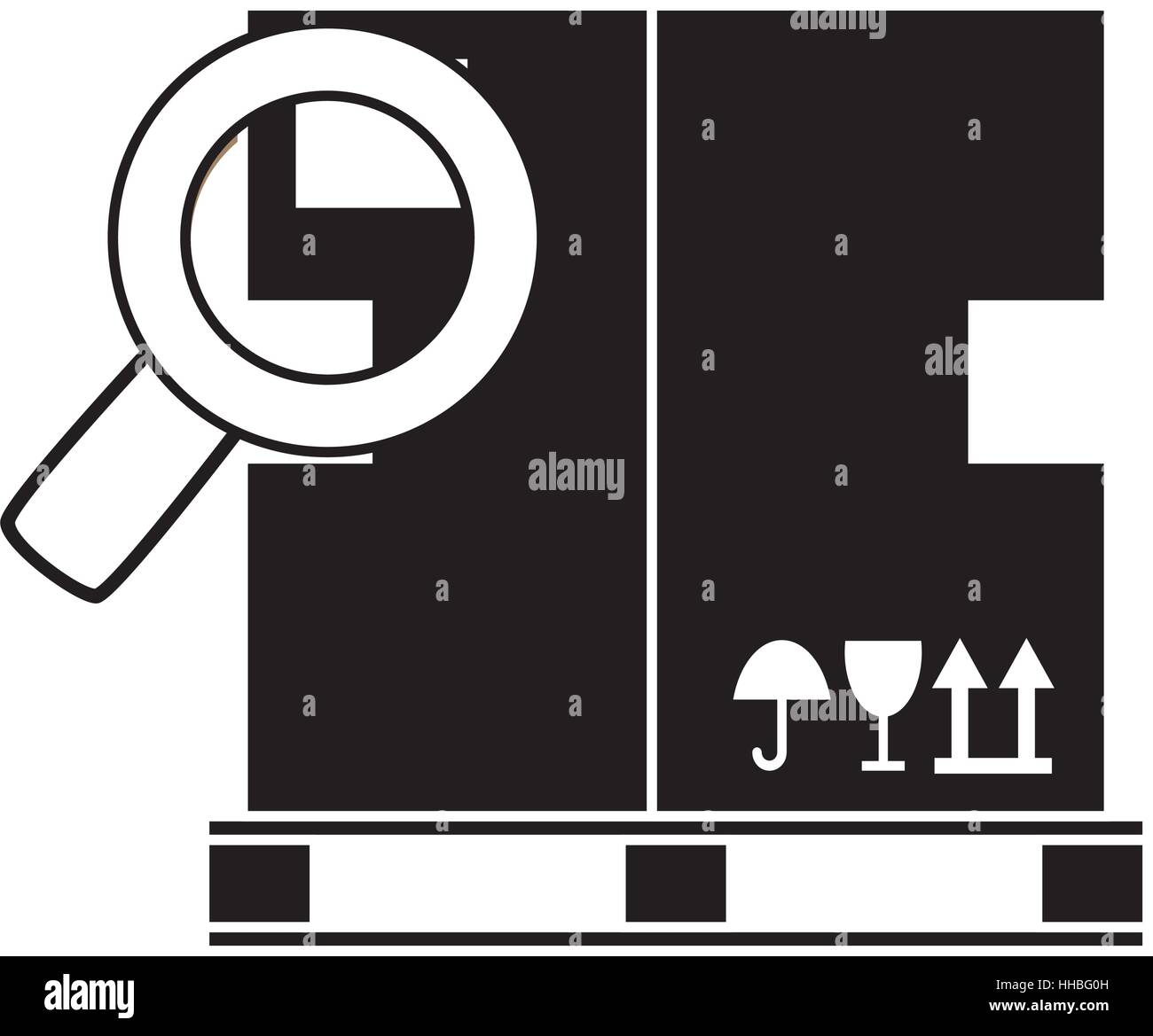 carton box and magnifying glass over white background. vector ...