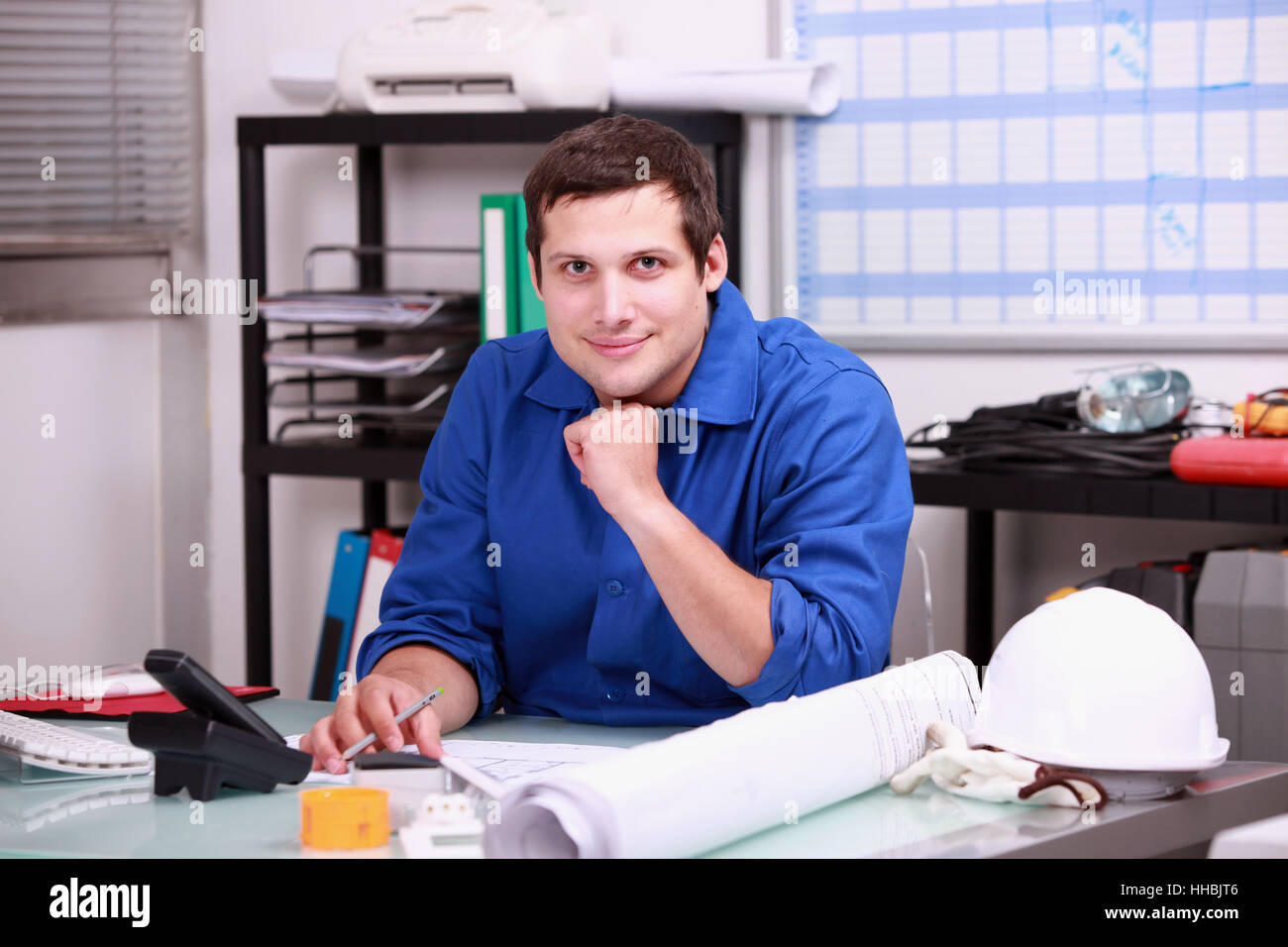 blue, office, order, desk, study, study room, craftsman, tradesman ...