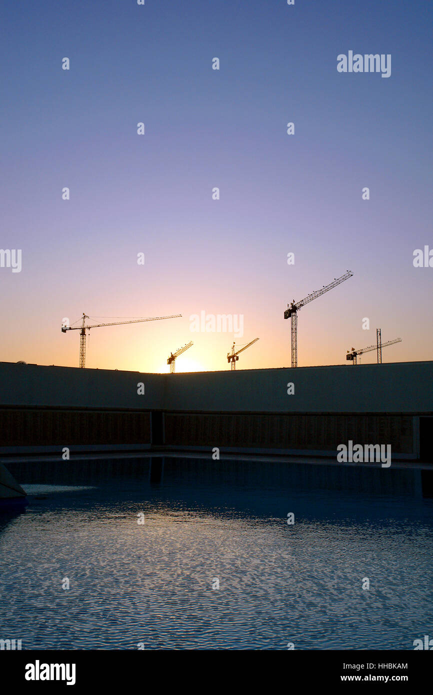 building crane, crane, construction site, sunset, evening, evening ...