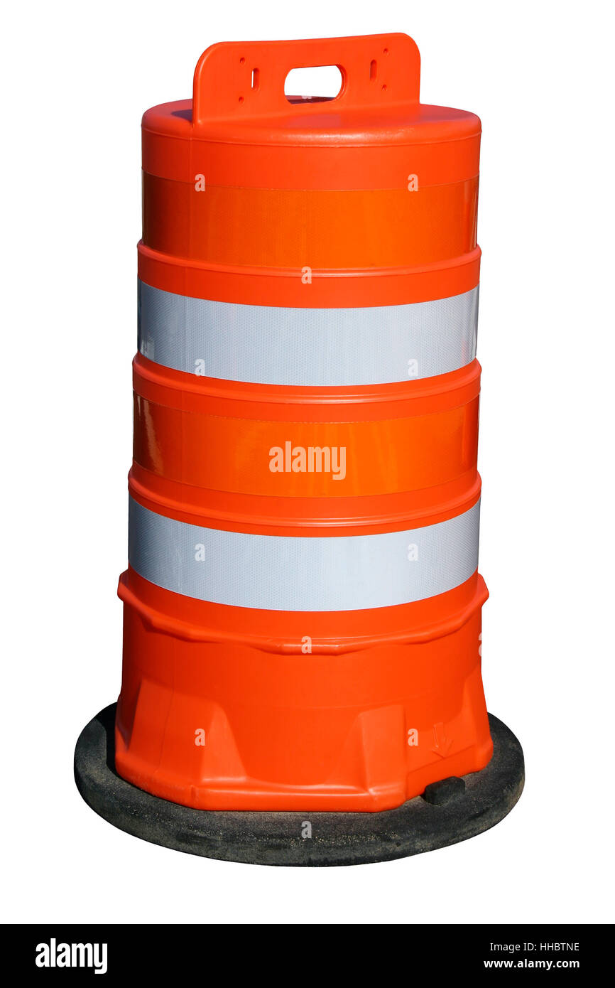 One orange construction barrel isolated on white Stock Photo - Alamy