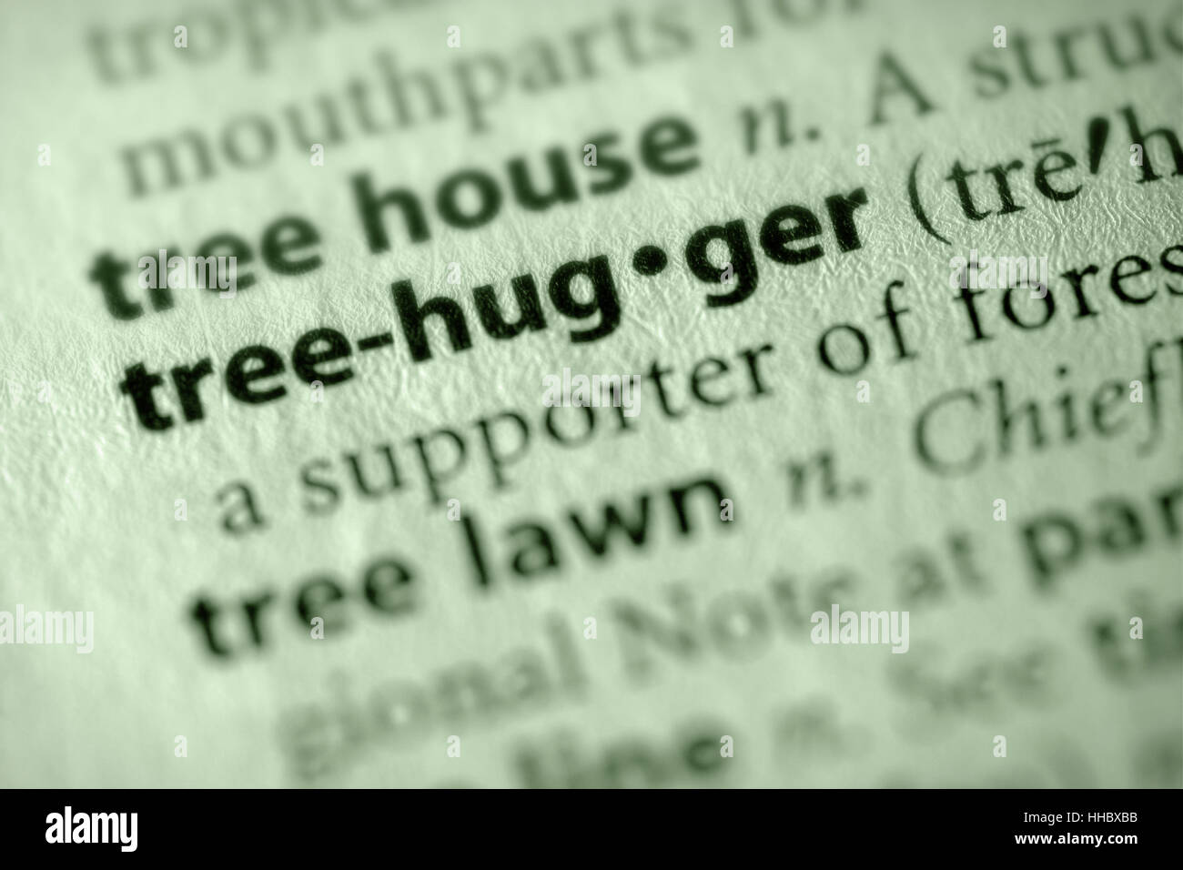 Selective focus on the word "treehugger". Many more word photos for you ...