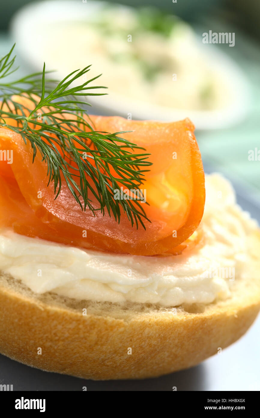 bread, fish, roll, kaiser, salmon, occupied, spread cheese, bread, fish ...