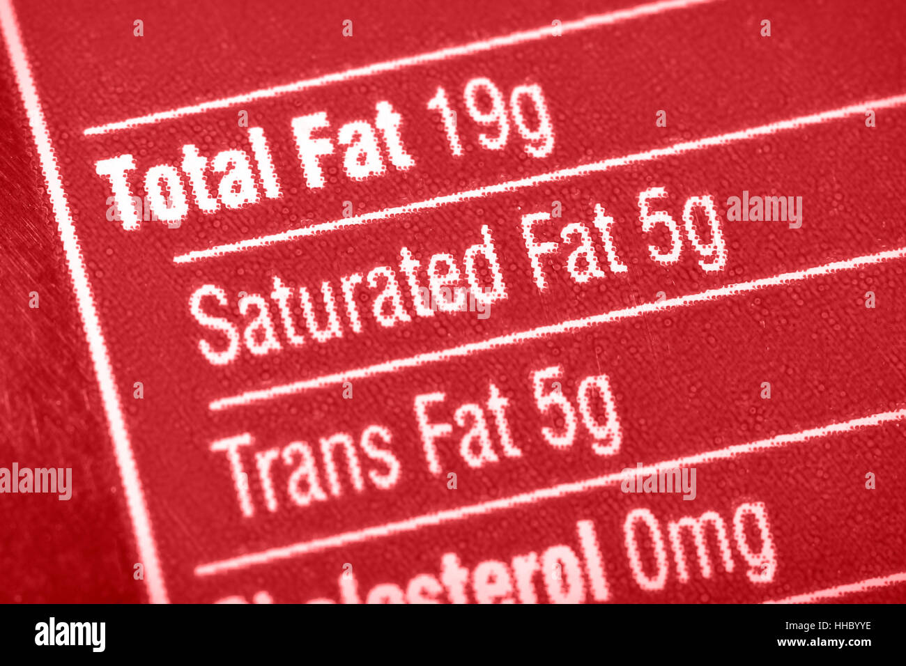 Nutritional label with focus on fats Stock Photo - Alamy