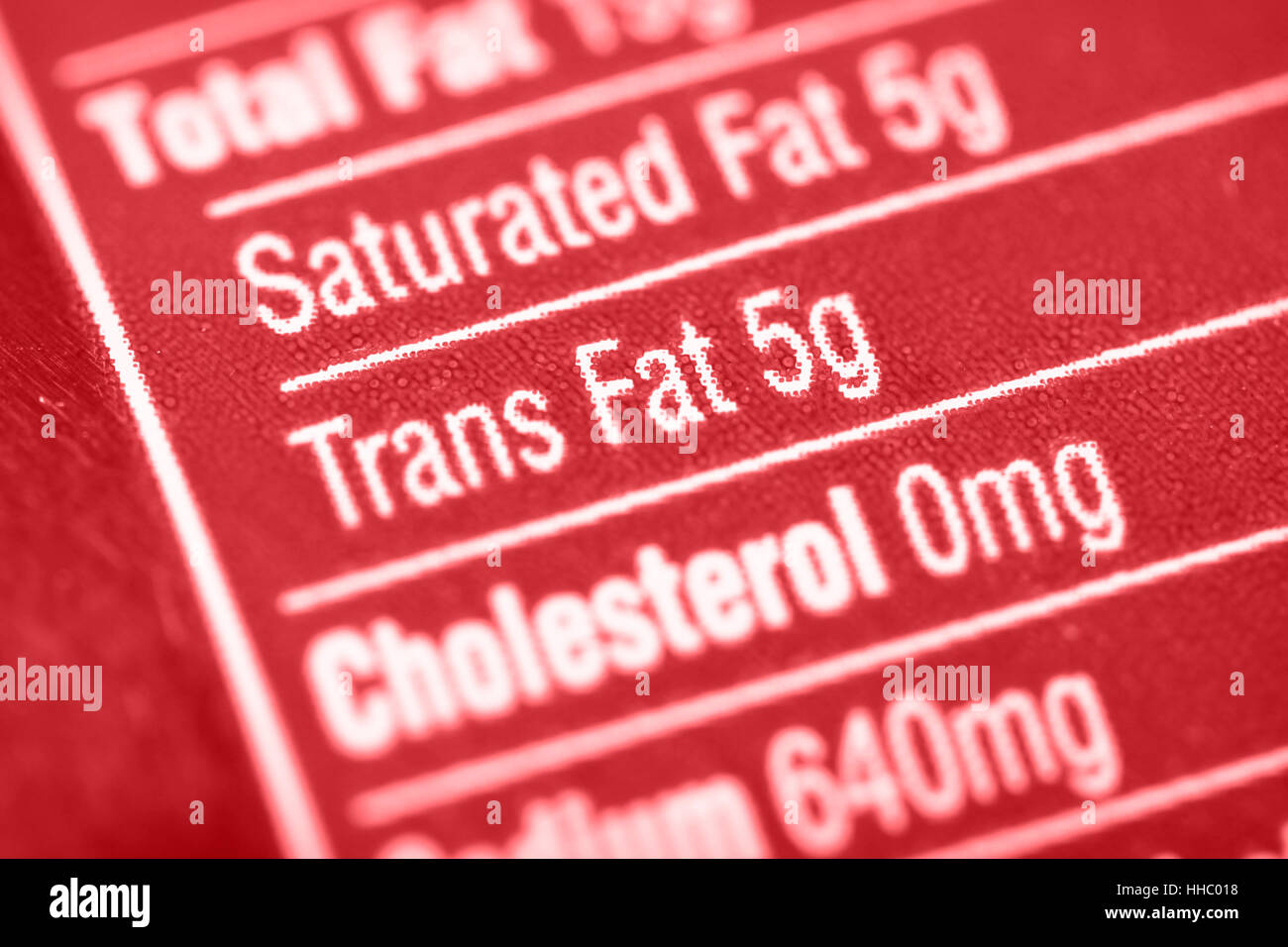 Nutritional label with focus on high Trans Fats Stock Photo - Alamy