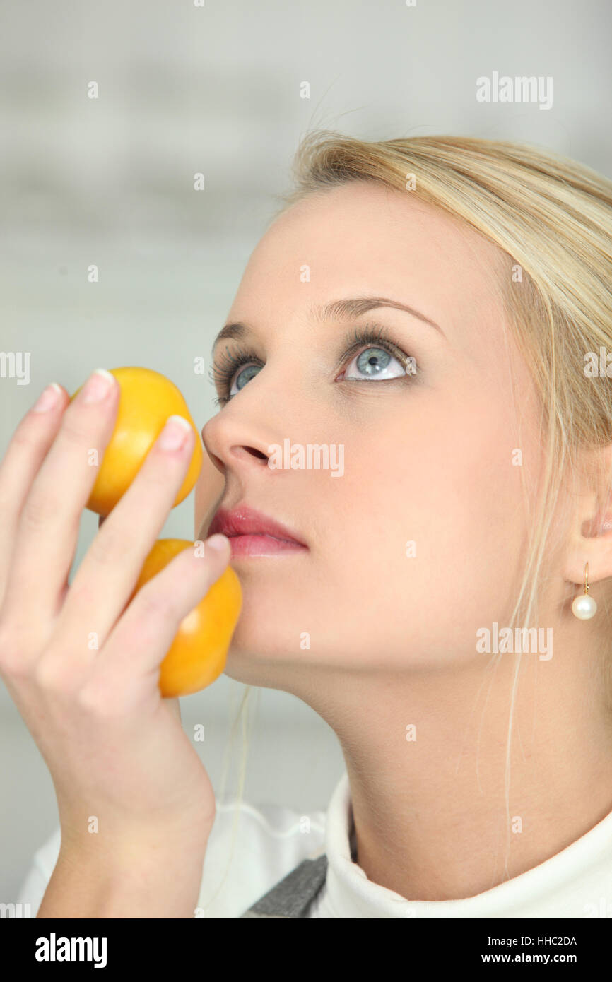 woman, gesture, blue, beautiful, beauteously, nice, fair, face ...