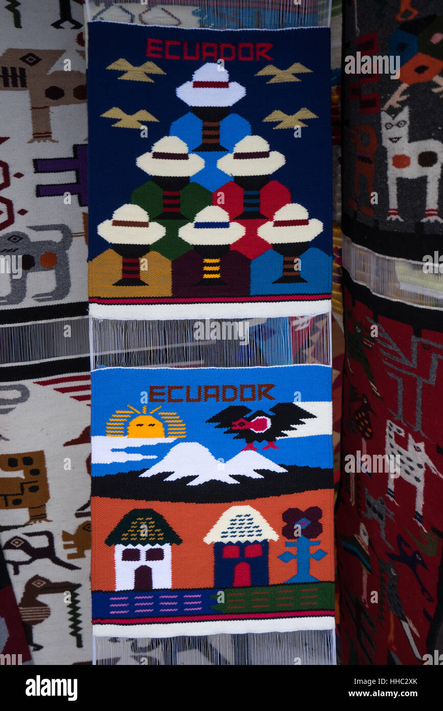 closeup of a colourful traditional textile in Otavalo Ecuador Stock ...