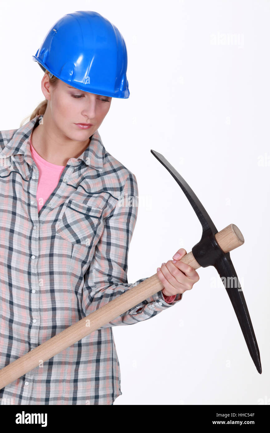 blue, female, hard, axe, collar, cutout, heavy, construction, woman ...