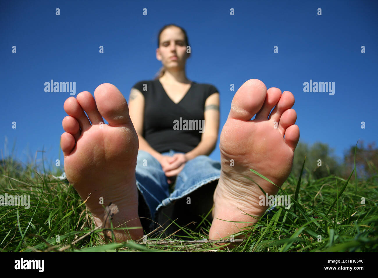 woman, lady, female, park, relaxed, foot, feet, toes, toe, outside ...