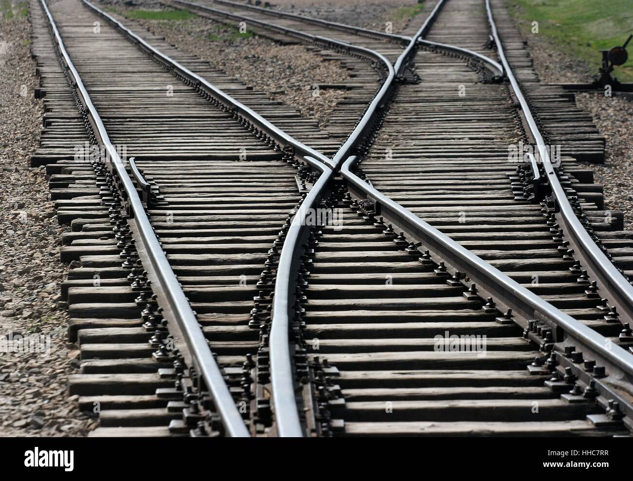 Railway tracks junction Stock Photo - Alamy