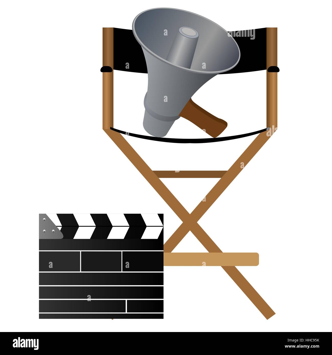 Chair director, megaphone and clapper. The illustration on a white ...