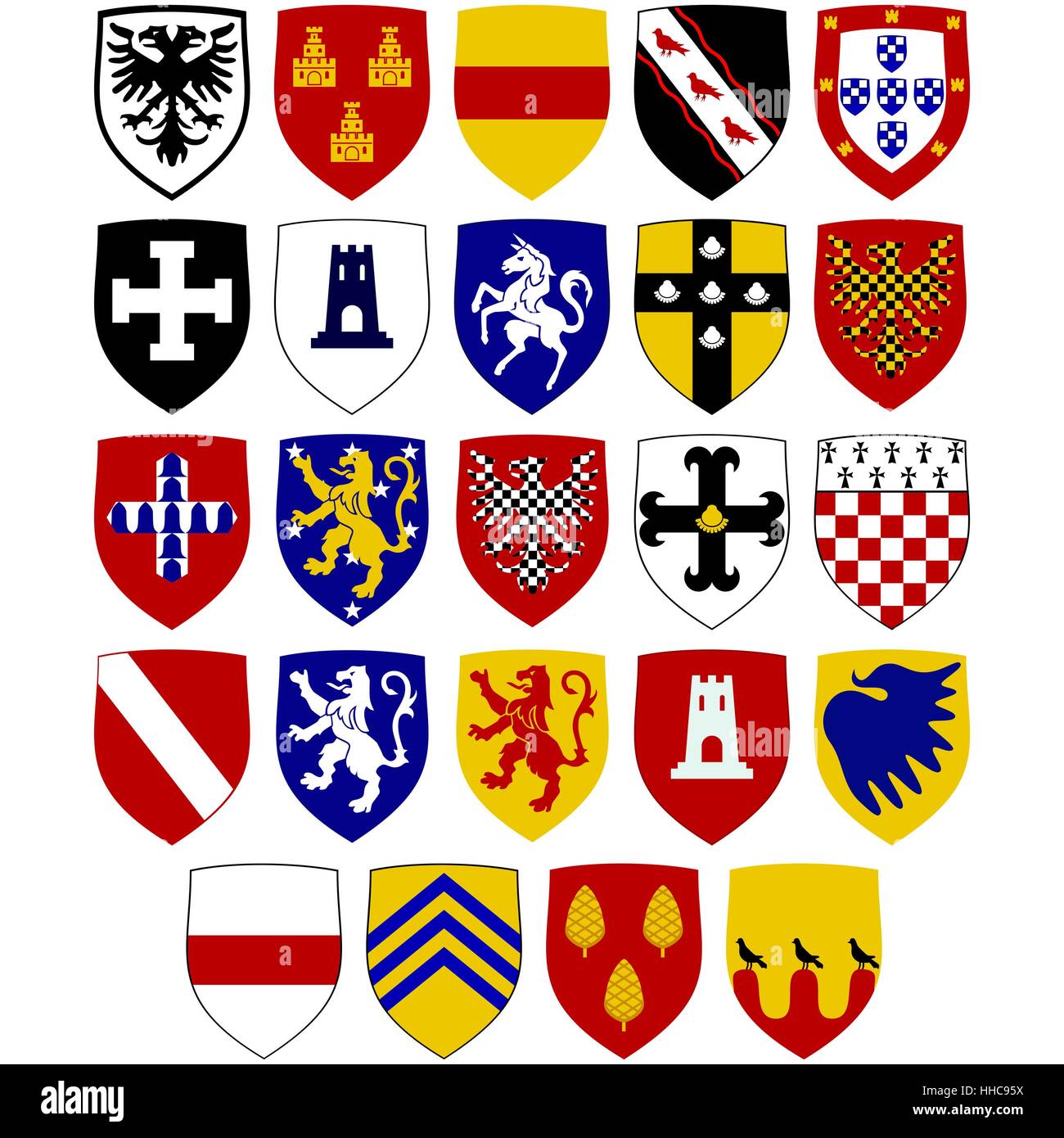 Coats of arms on the shields at the Hospitaller knights Stock Photo - Alamy