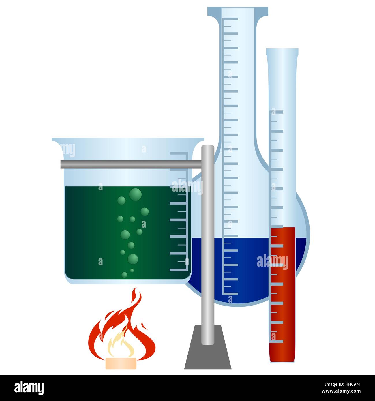 Chemicals and chemical glassware. The illustration on a white ...