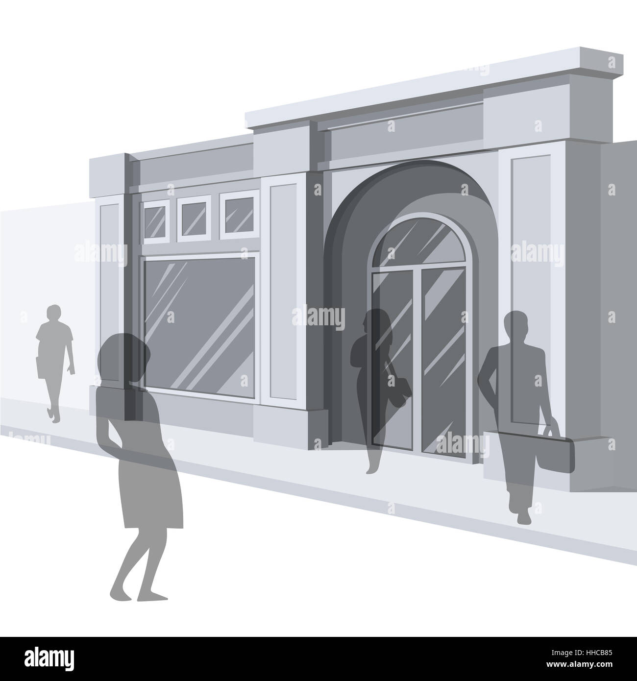 Abstract illustration of Shop Facade and People Shopping. Side view ...