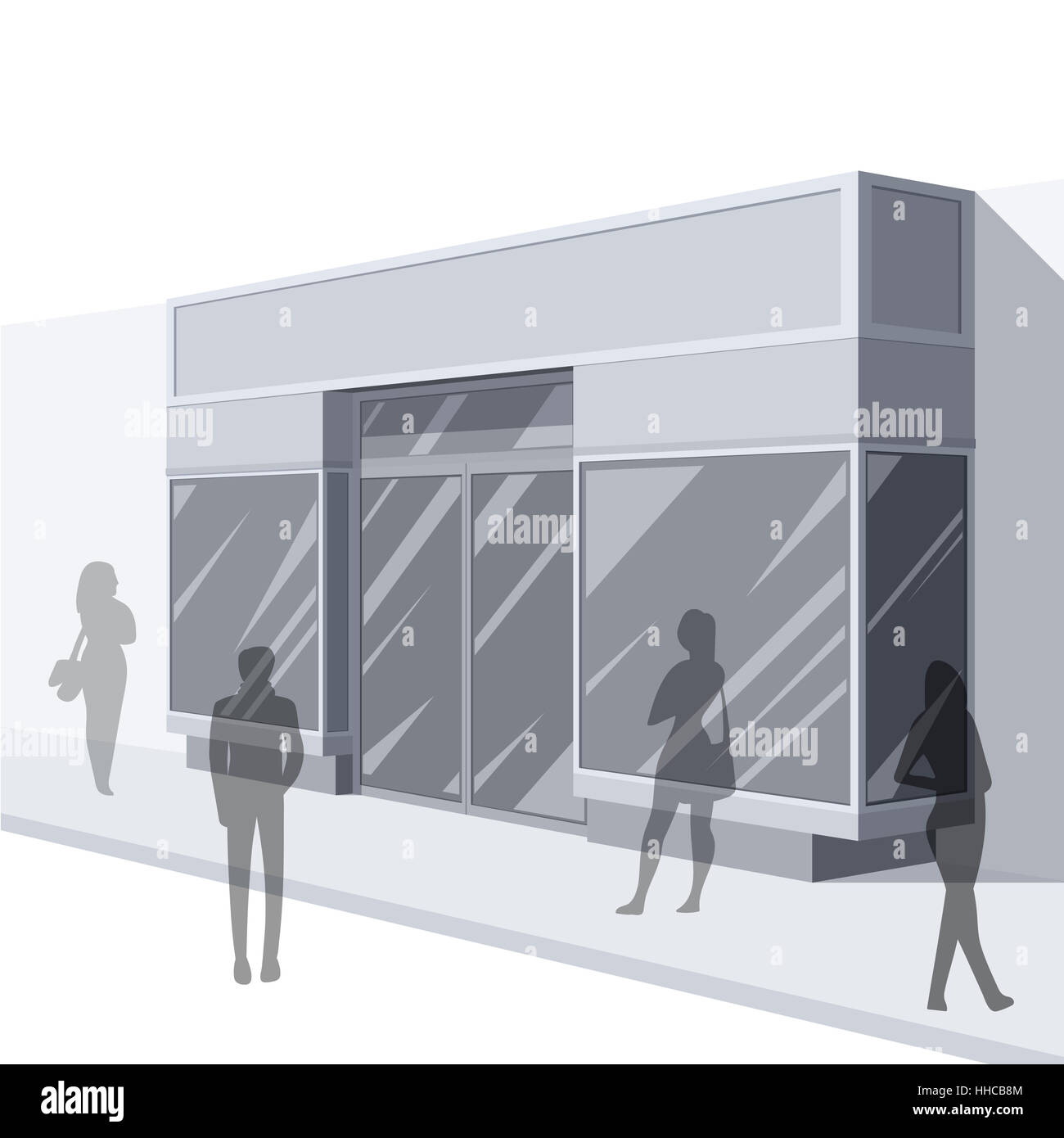 Abstract illustration of Urban Shop Facade and People Shopping. Side ...