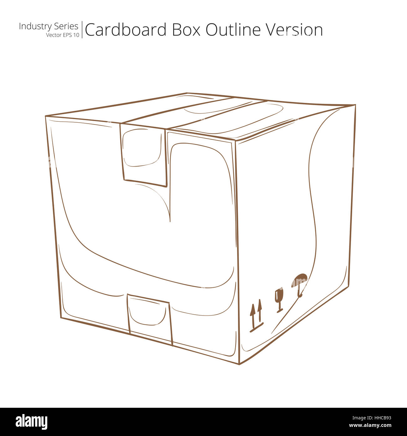 Abstract closed Cardboard Box. Outline Version. Front perspective view ...
