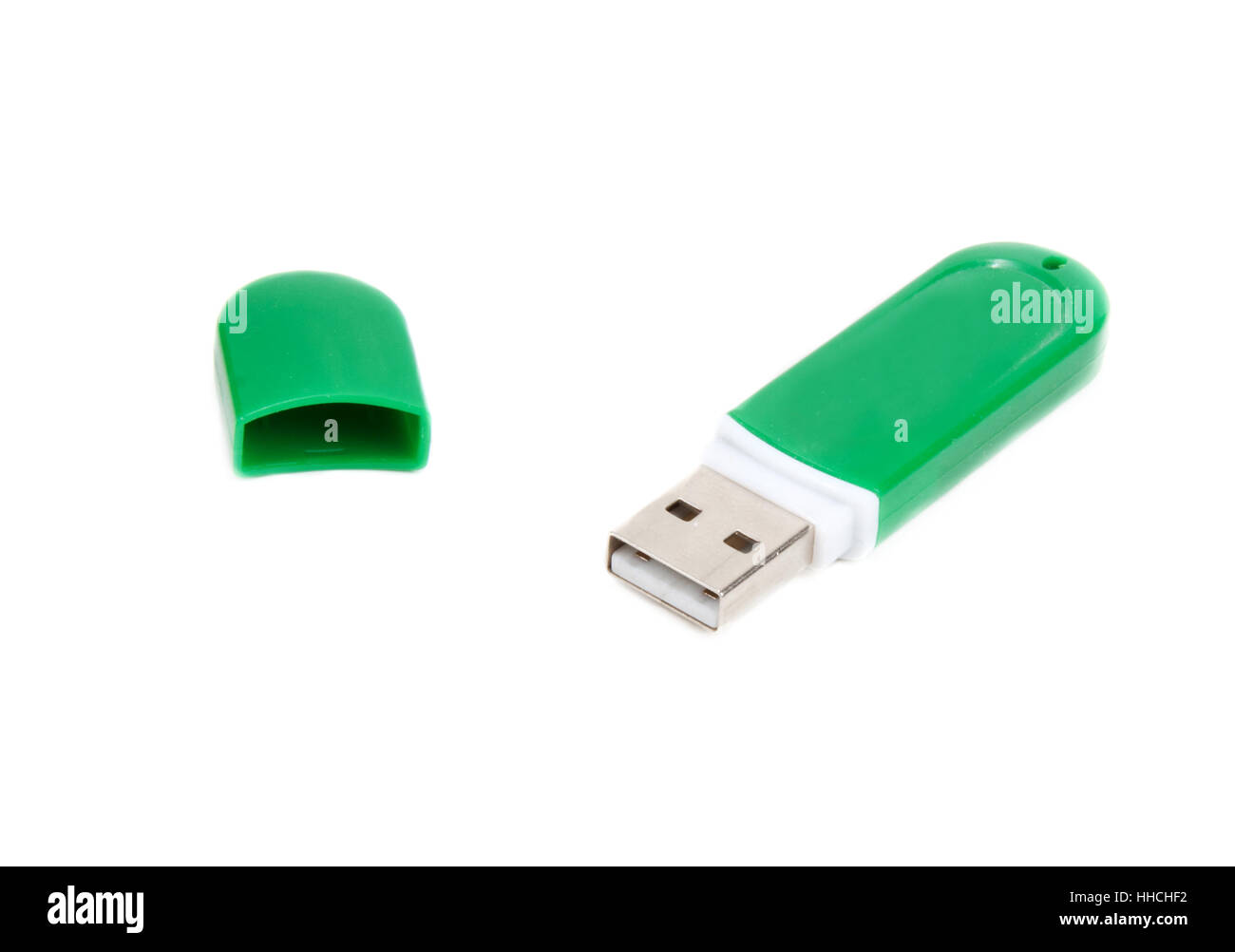USB memory in green body with open lid on white background Stock Photo ...