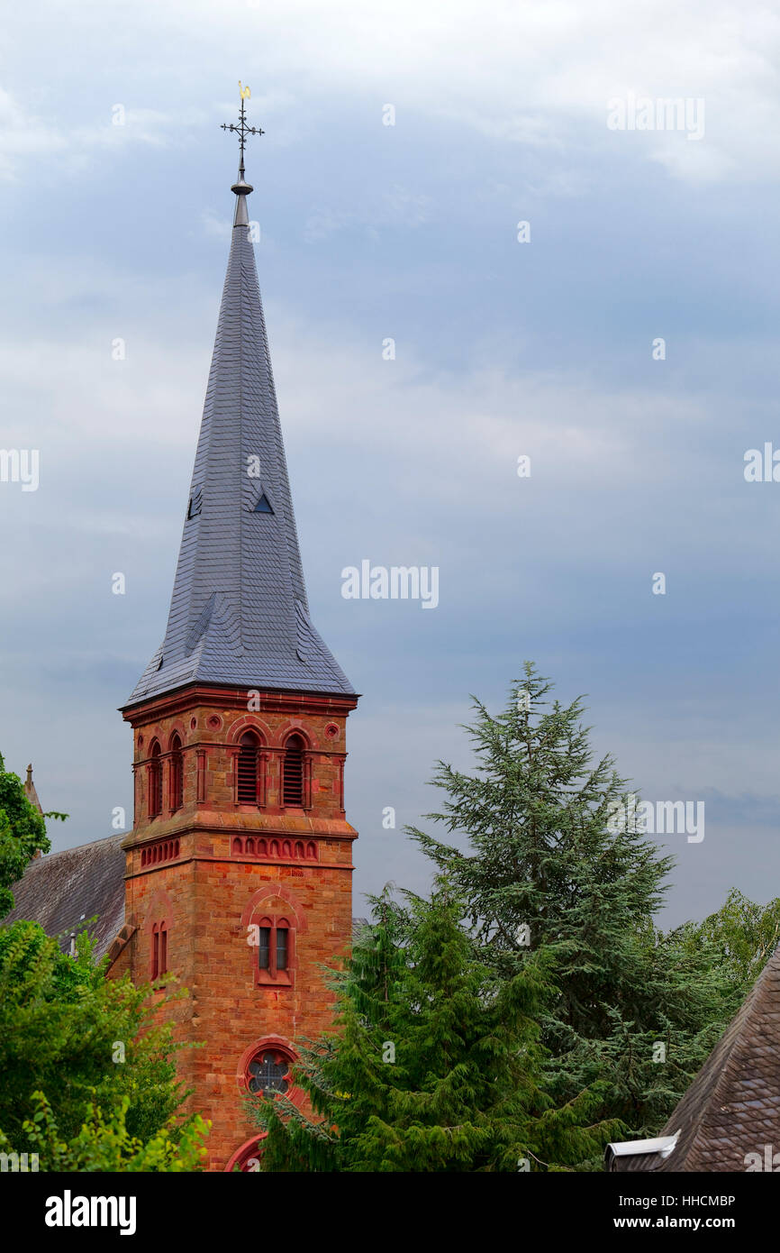 tower, detail, church, tree, stone, window, porthole, dormer window ...