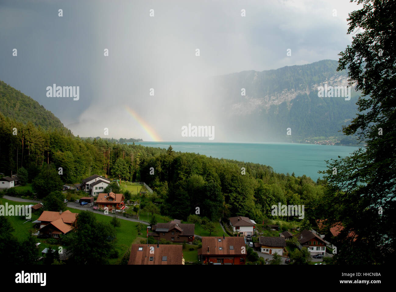 waters, cloud, alps, europe, switzerland, thunder-storm, rainbow, house ...