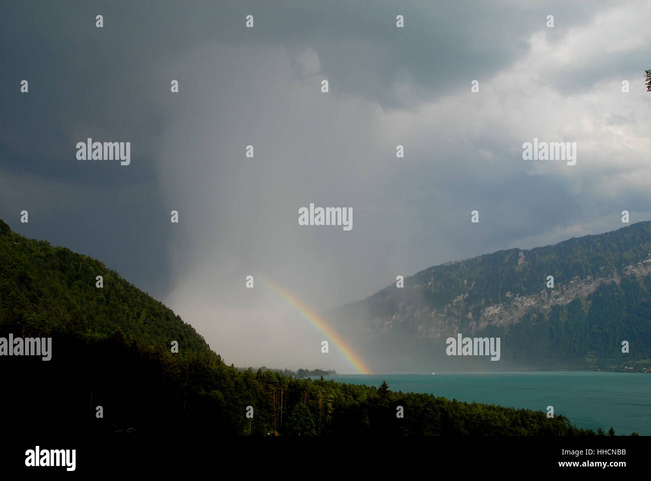 waters, cloud, alps, europe, switzerland, thunder-storm, rainbow, house ...