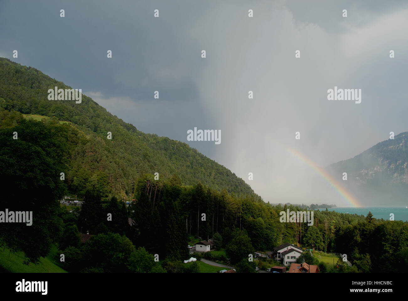 waters, cloud, alps, europe, switzerland, thunder-storm, rainbow, house ...