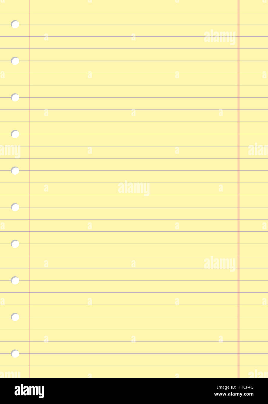 Vector, Illustration of Yellow A4 sheet of line Paper with holes Stock ...