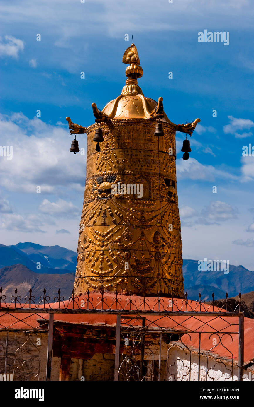 monastery, bell, tibet, convent, shrine, gold, blue, historical ...