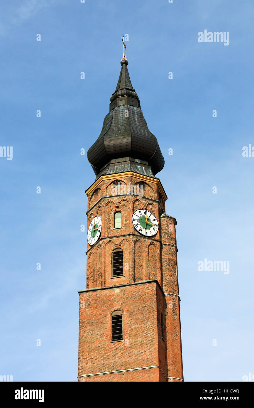 steeple, historical, church, europe, clock, bavaria, germany, german ...