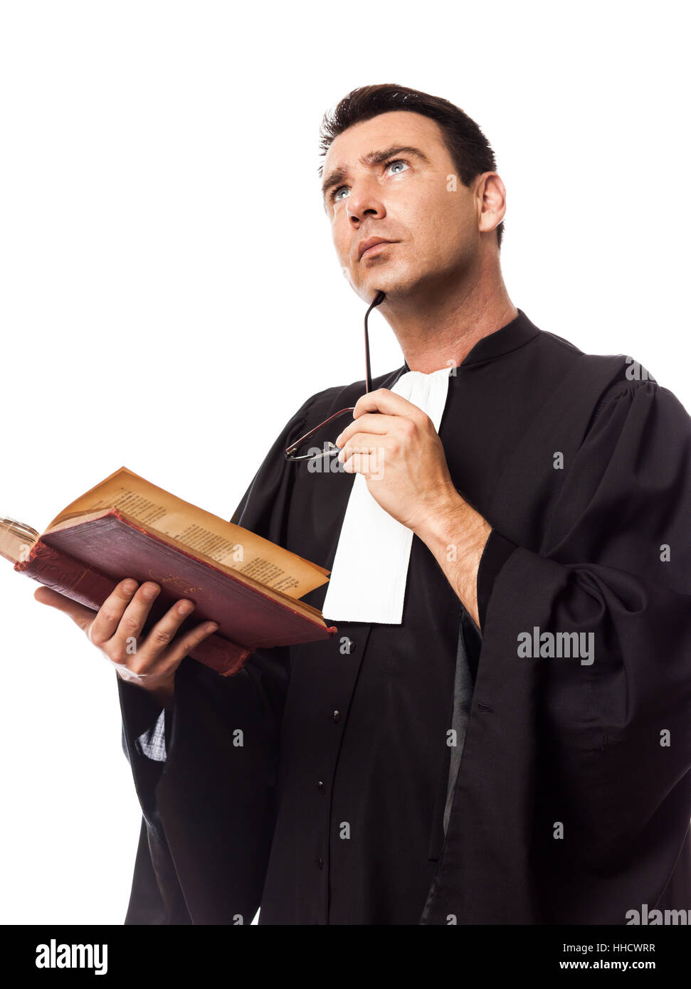 one caucasian lawyer man in studio isolated on white background Stock ...