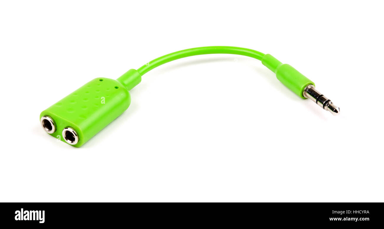 green audio splitter isolated on a white background Stock Photo - Alamy