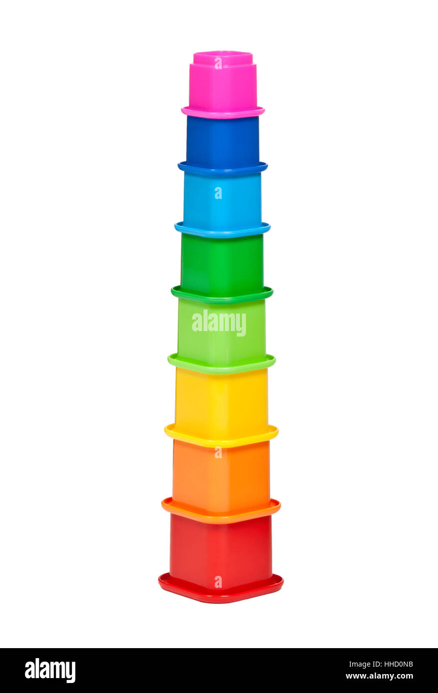 plastic multi-colored children's pyramid isolated on white background ...