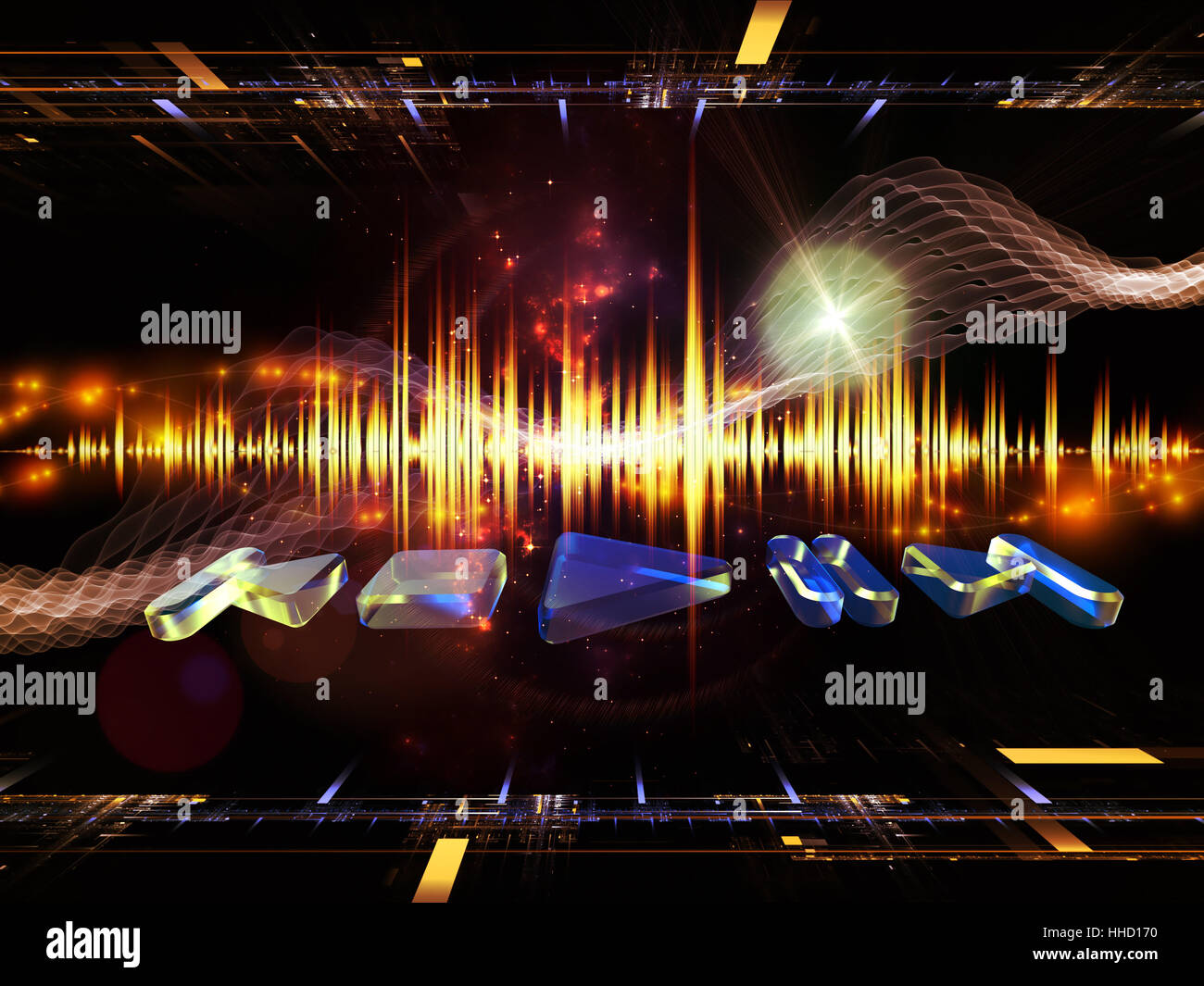 Design composed of player controls, perspective fractal grids, lights ...