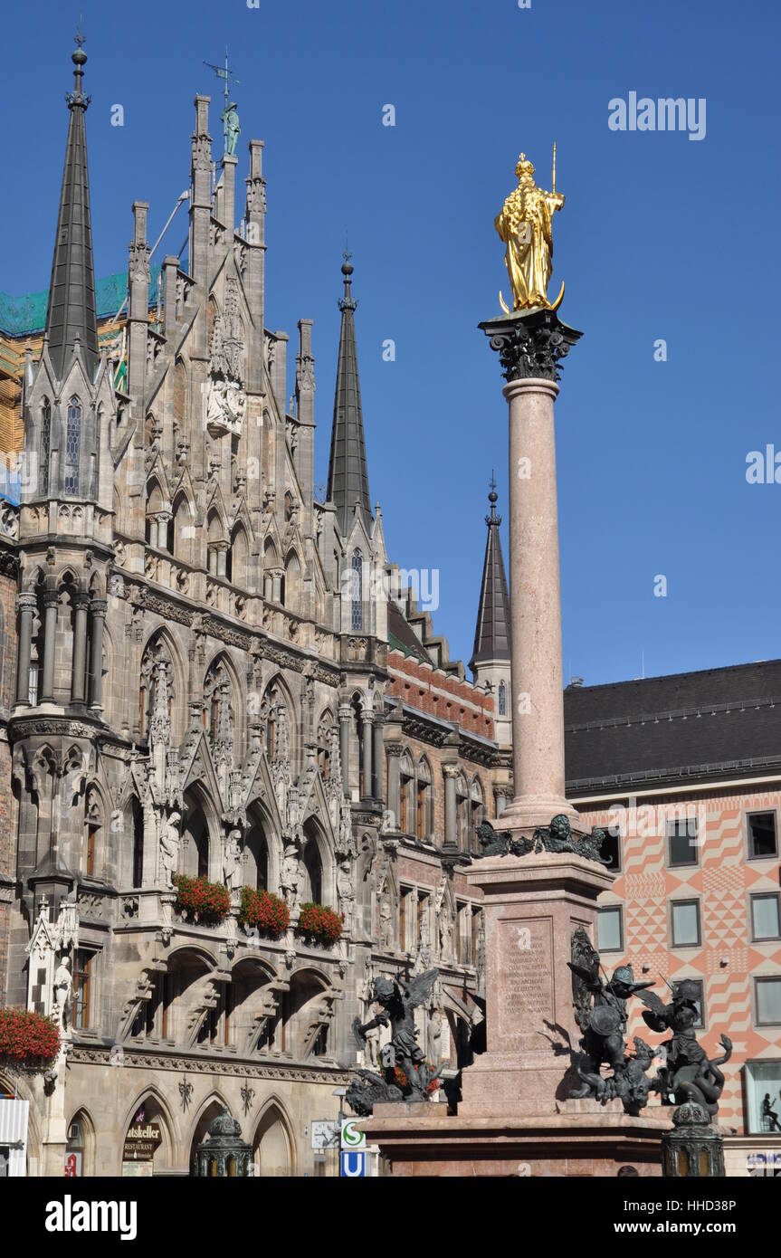 sculpture, town hall, munich, Marienplatz, statue, statue, bavaria ...