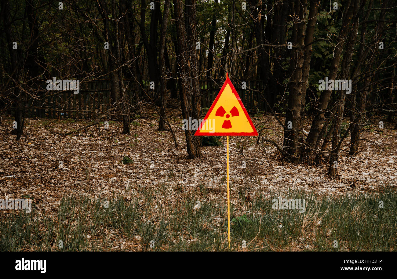 Radiation polution sign background dead forest on Chernobyl, Ukraine ...