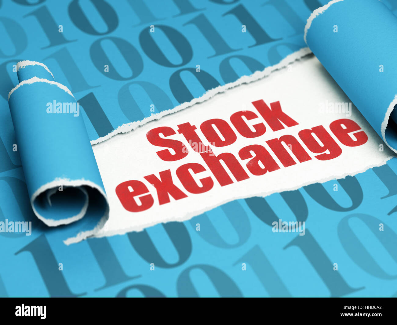 Finance concept: red text Stock Exchange under the piece of torn paper ...