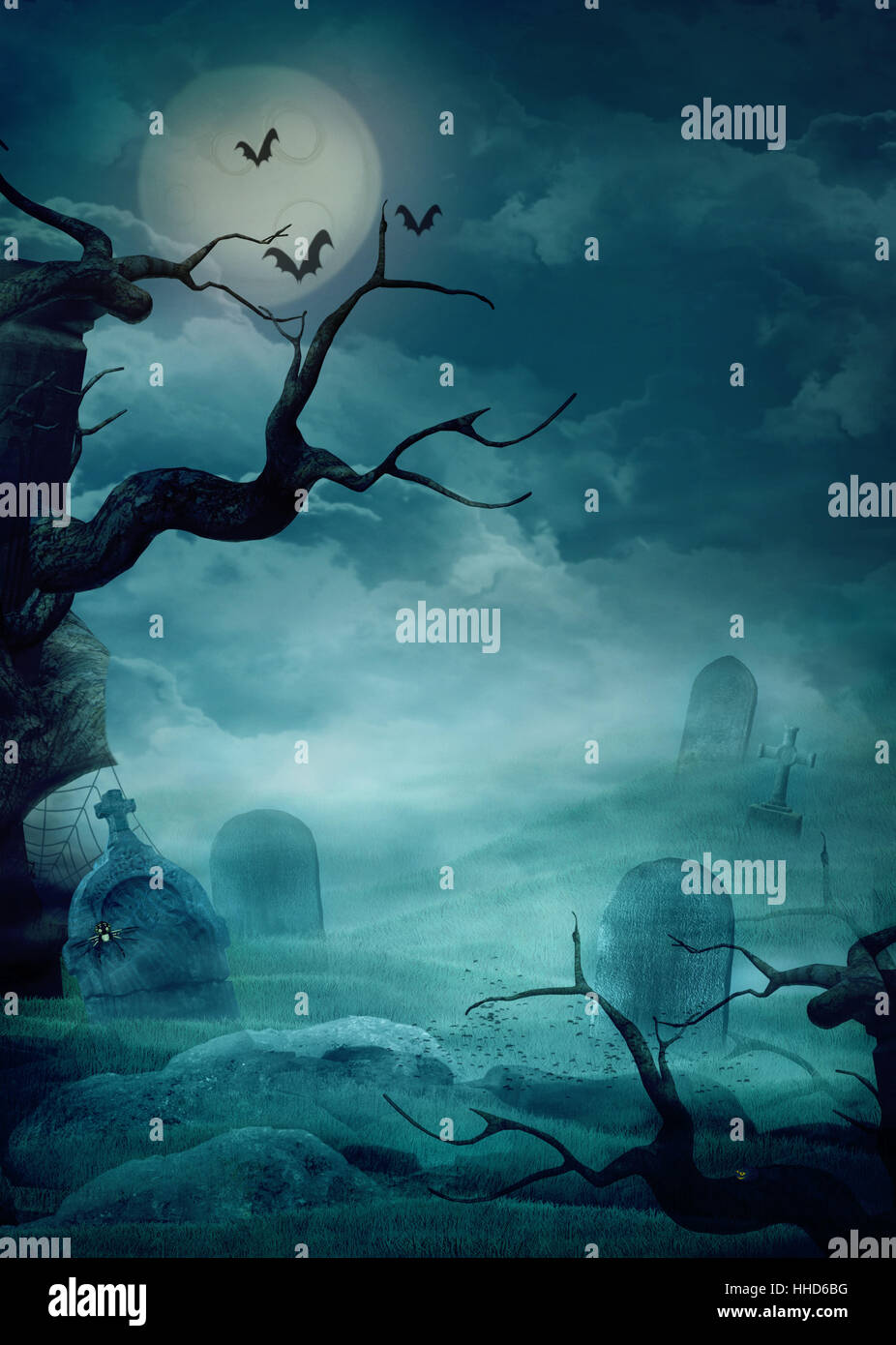 tree, night, nighttime, halloween, spooky, horror, graveyard, backdrop ...