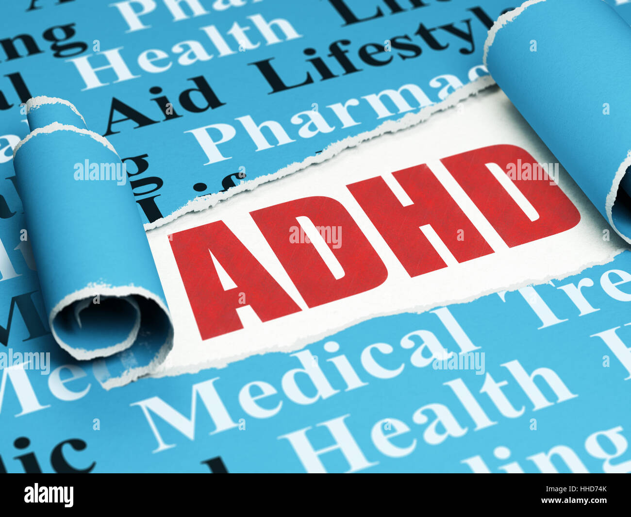 Health concept: red text ADHD under the piece of torn paper Stock Photo ...